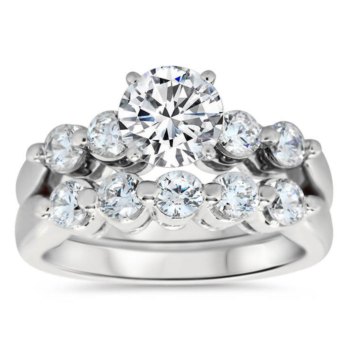 Single Prong Diamond Wedding Set Moissanite Center - Sheila