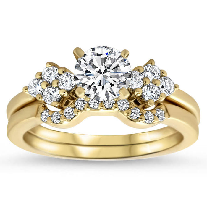 Diamond Accented Engagement Ring with Matching Wedding Band - Love Clu