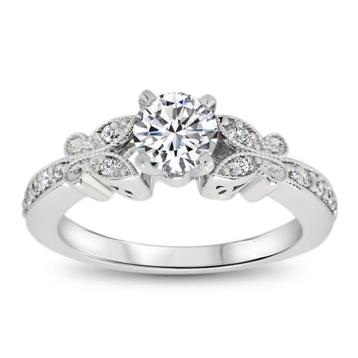 Diamond Butterfly Style Engagement Ring and Matching Band - Butterfly