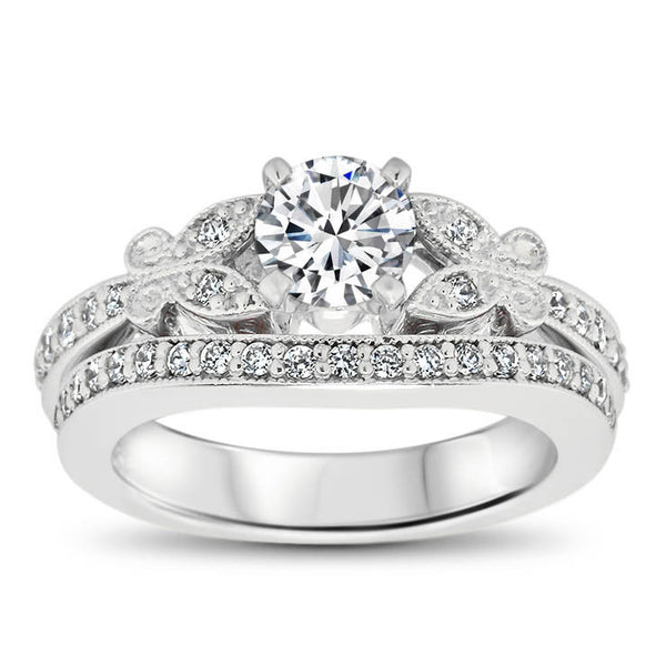 Diamond Butterfly Style Engagement Ring and Matching Band - Butterfly