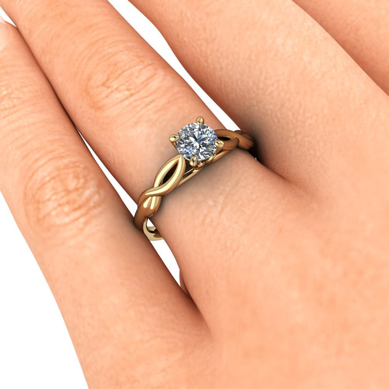 Twisted Band Nature-Inspired Classic Solitaire Engagement Ring with Ro