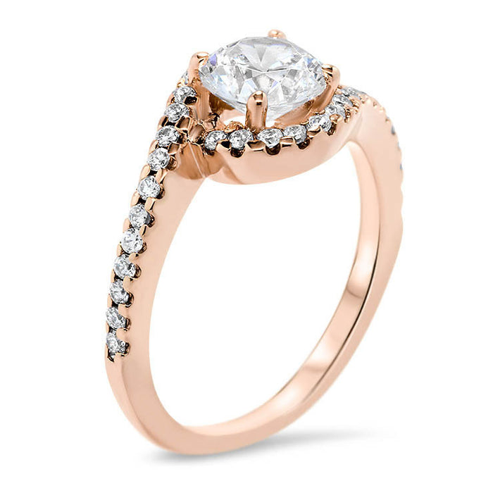 Modern Bypass Halo Engagement Ring with Round Center, Diamond Accent S