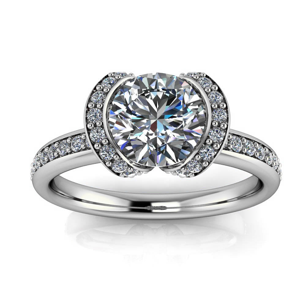 Half Bezel Set Engagement Ring Moissanite or Diamond Center - Jessica