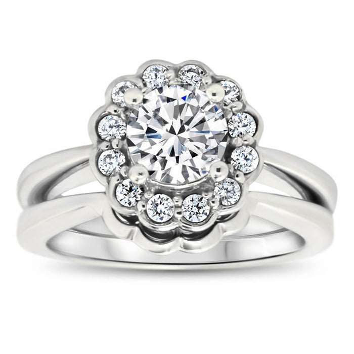 Floral Style Diamond Halo Wedding Set - Iris Set