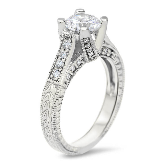 Vintage Inspired Set Engagement Ring and Wedding Band - Royal Crown We