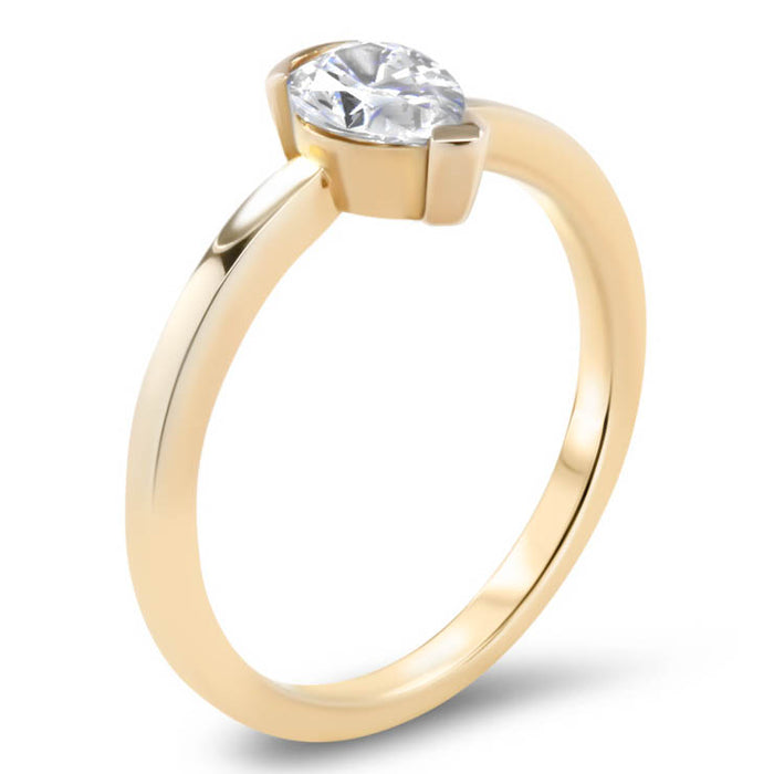 Half Bezel Engagement Ring Pear Shaped Solitaire Engagement Ring - Gab