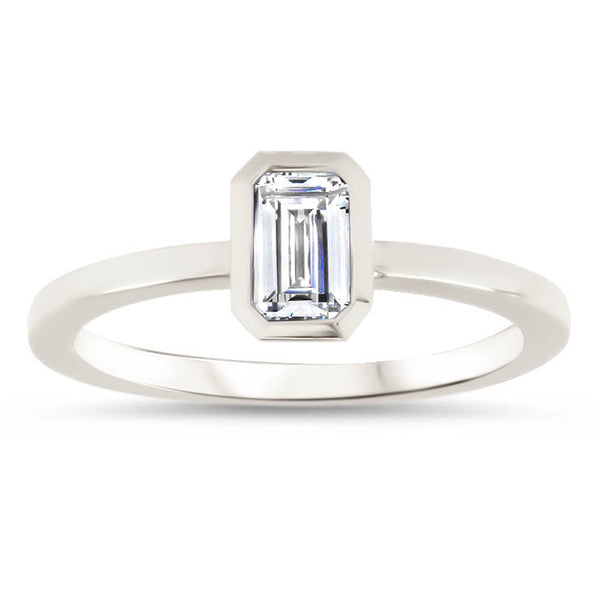 Emerald Cut Engagement Ring Bezel Set Stone Thin Band - Esmeralda
