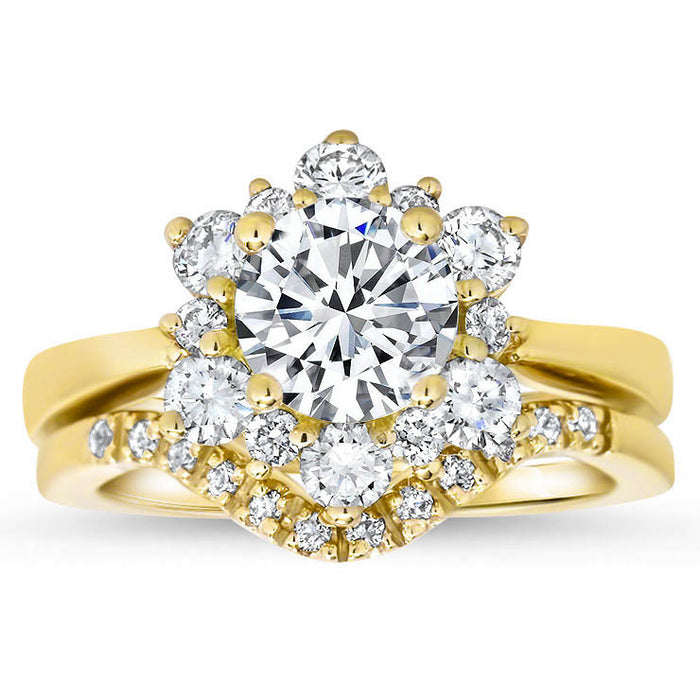 Snowflake Style Engagement Ring Plain Band Diamond Halo Matching Diamo