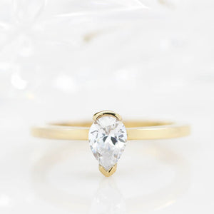 Half Bezel Engagement Ring Pear Shaped Solitaire Engagement Ring - Gab