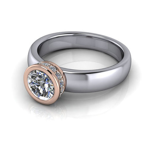 Two Tone Bezel Set Moissanite Solitaire Engagement Ring- Wrapped in Lo ...